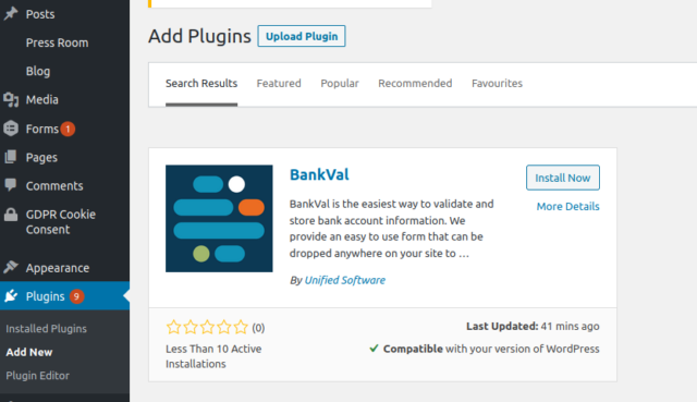 Integrating the BankValUK WordPress Plug-in Form - unified software