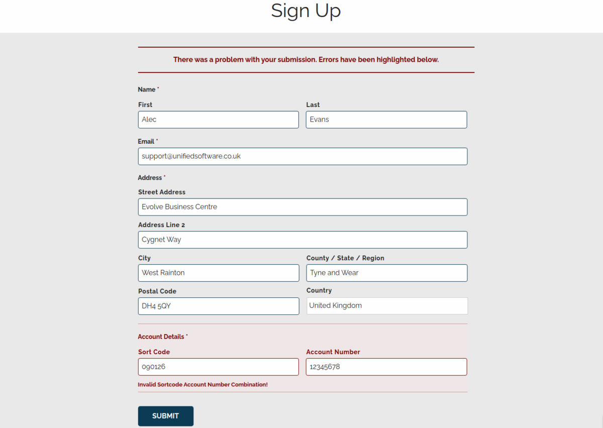 Adding UK Bank Account Validation to a WordPress Gravity Form - unified software